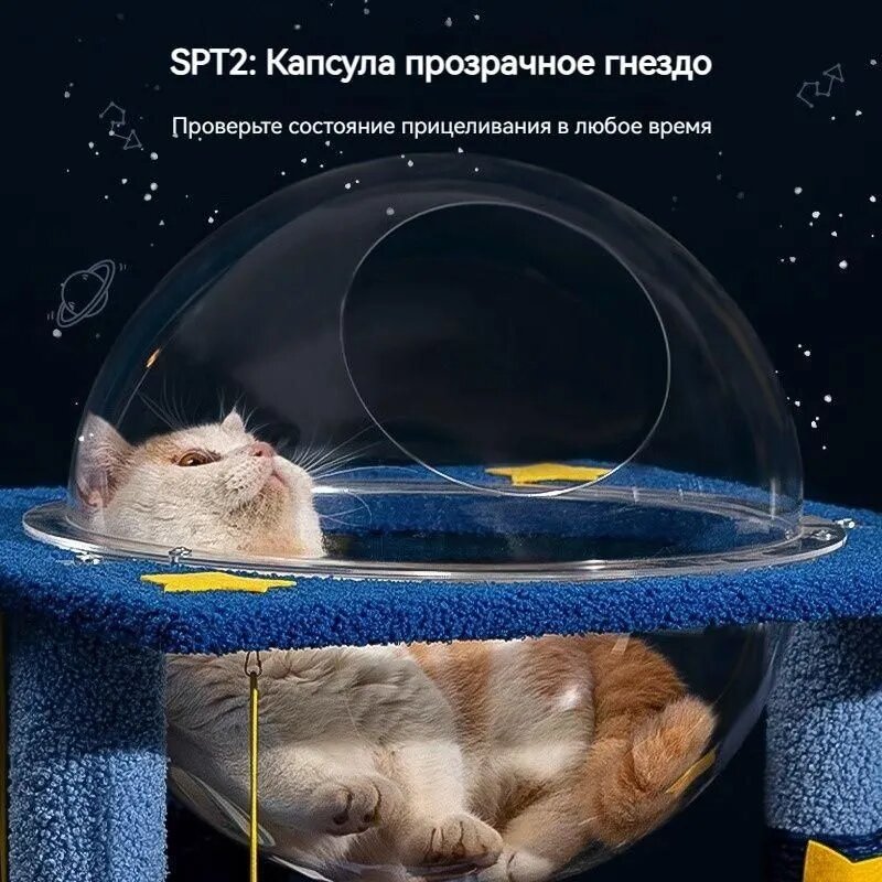 Звездный кот Когтеточка для кошек с кошачьим домиком, лежаком, когтедралкой, сизалем, игрушками, когтеточкой — фото 1