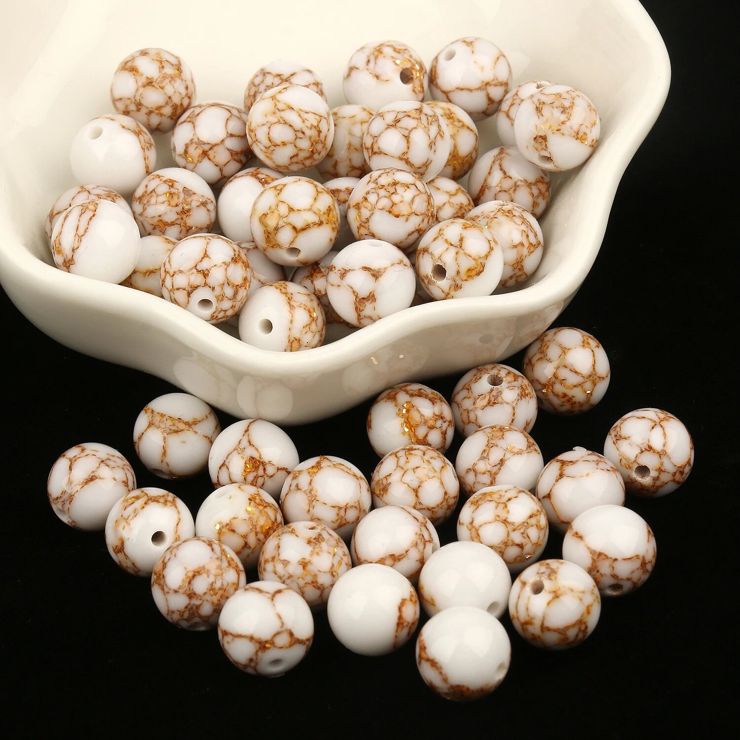 Круглые бусины Howlite золотого цвета 4-12 мм 10mm 36pcs