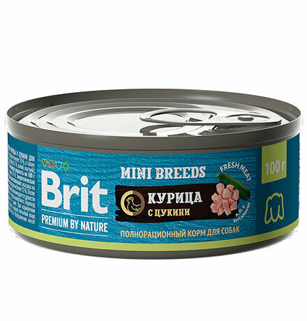 С цукини консервы брит для взрослых собак мелких пород курица (цена за упаковку) 100г х 12шт