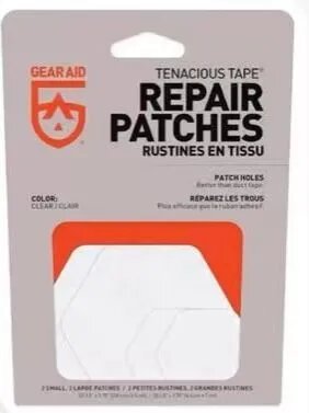 Клейкие заплатки Tenacious Tape Repair Patches (Gear Aid, черный+прозрачный, шестиугольные, различные размеры)