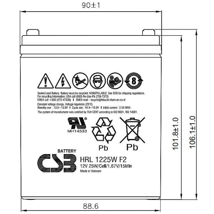 Батарея для ИБП CSB HRL1225W F2 FR 12 В, 5 Ач, Faston Tab 250, AGM