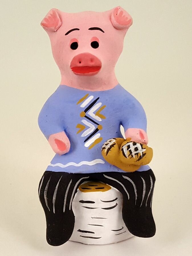 Хрюн с лаптями, Каргопольская глиняная игрушка, ручная авторская работа