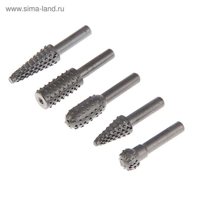 Набор шарошек по дереву тундра, диаметр хвостовика 6 мм, 5 шт.