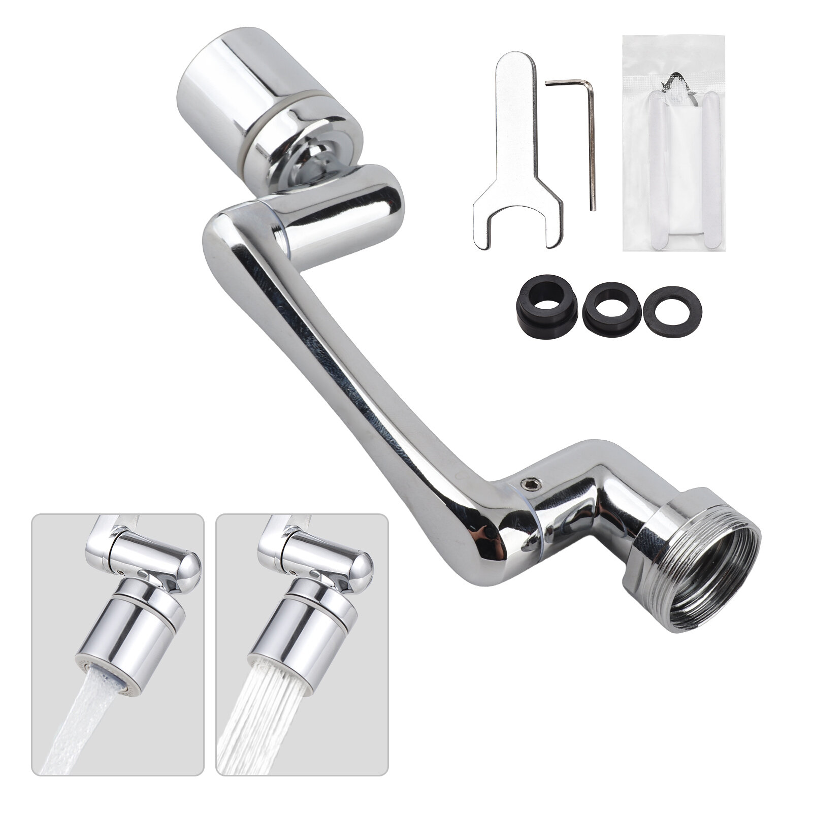 Универсальный поворотный удлинитель для смесителя Aoresac с аэратором, вращающимся на 1440°, с двумя режимами подачи воды, защита от брызг, подходит для раковин в ванной и на кухне. Многофункциональный удлинитель.