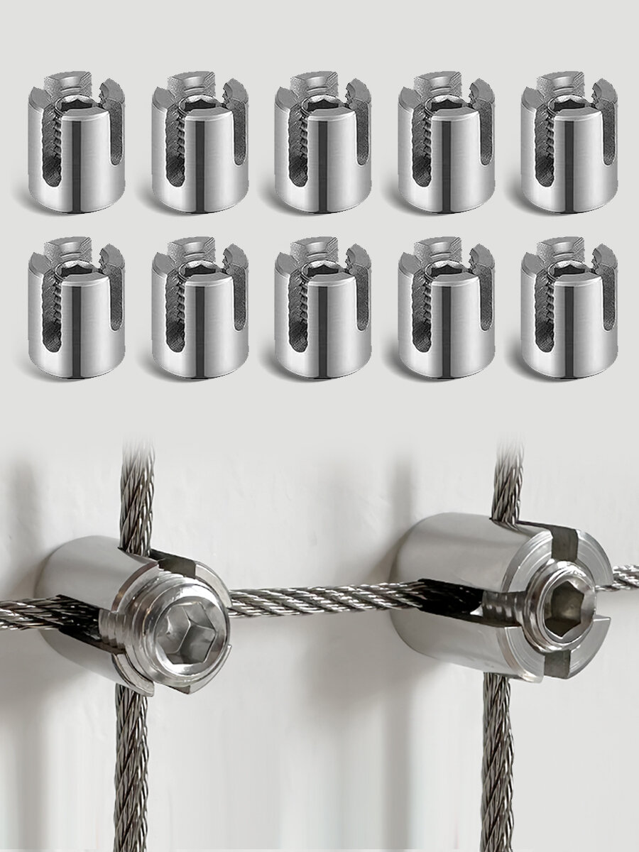 LREDVNI зажим для троса 3мм. (10шт). нержавеющая сталь 316, патрон для троса, Комплект проволочной решетки для вьющихся растений и ограждений на открытом воздухеПодходит для крепления к стене