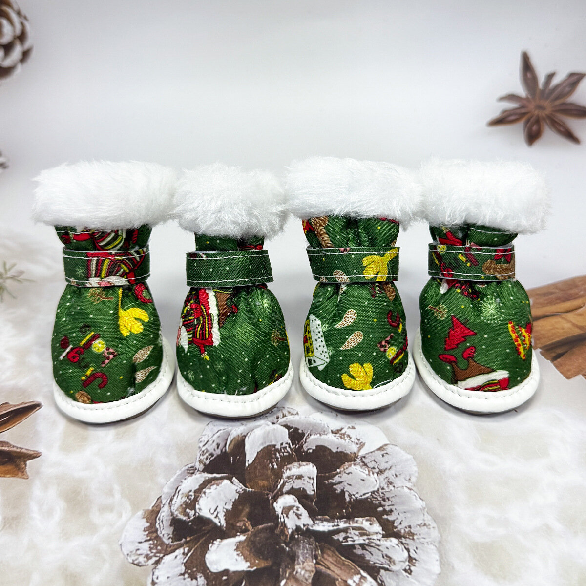 Снежные сапоги для домашних животных, обувь для собак на флисовой подкладке, сапоги в рождественском стиле, нескользящая подошва, теплая обувь для собак и других домашних животных для прогулок на свежем воздухе.№ 1