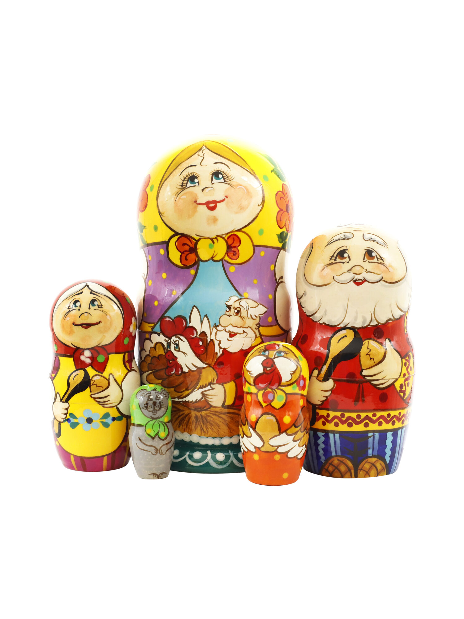 Матрешка "Сказки. Курочка Ряба", 5 мест, 18 см (29067), ручная роспись.