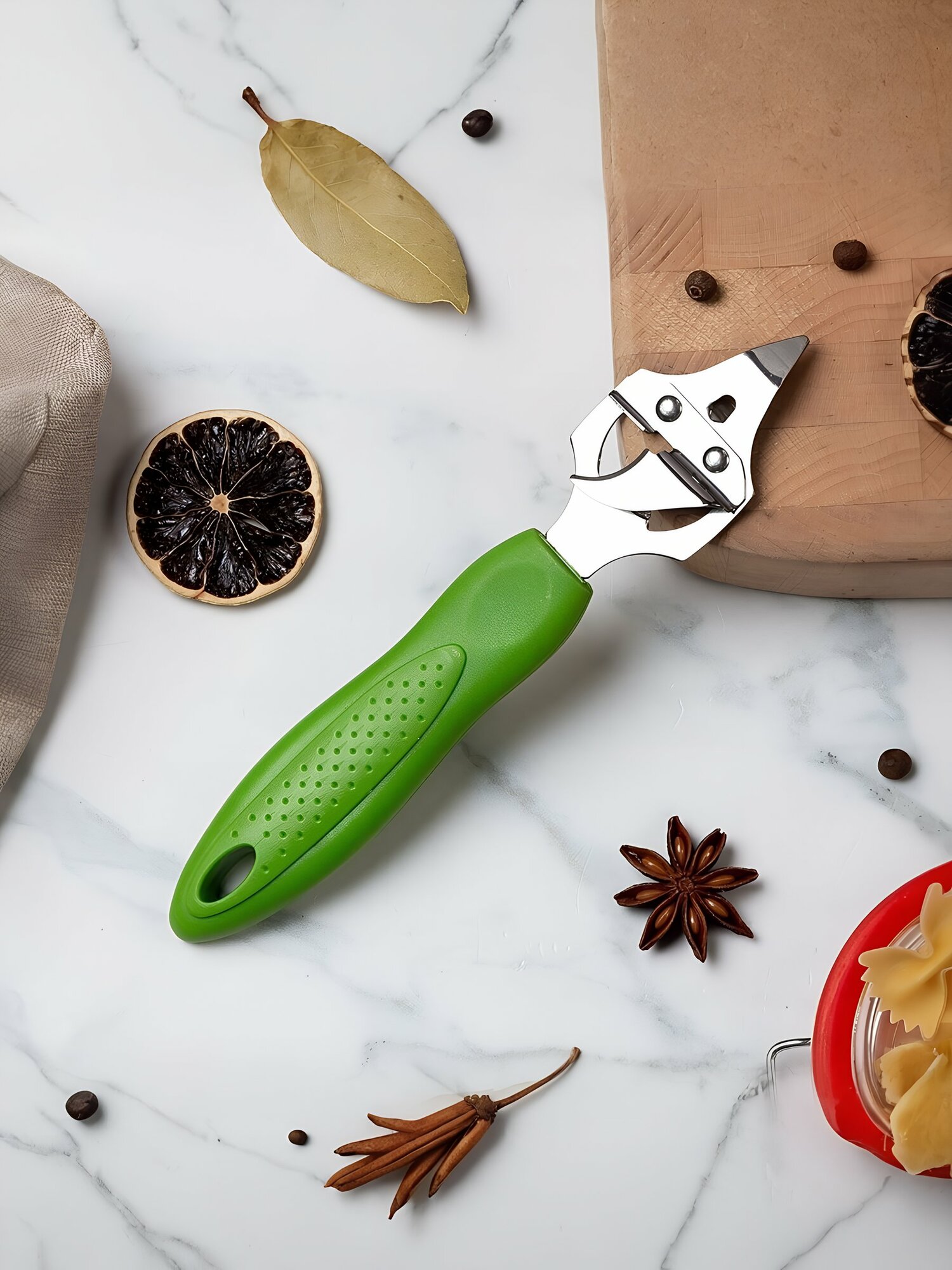 Консервный нож Daniks Стандарт, нержавеющая сталь, зеленая ручка, Китай