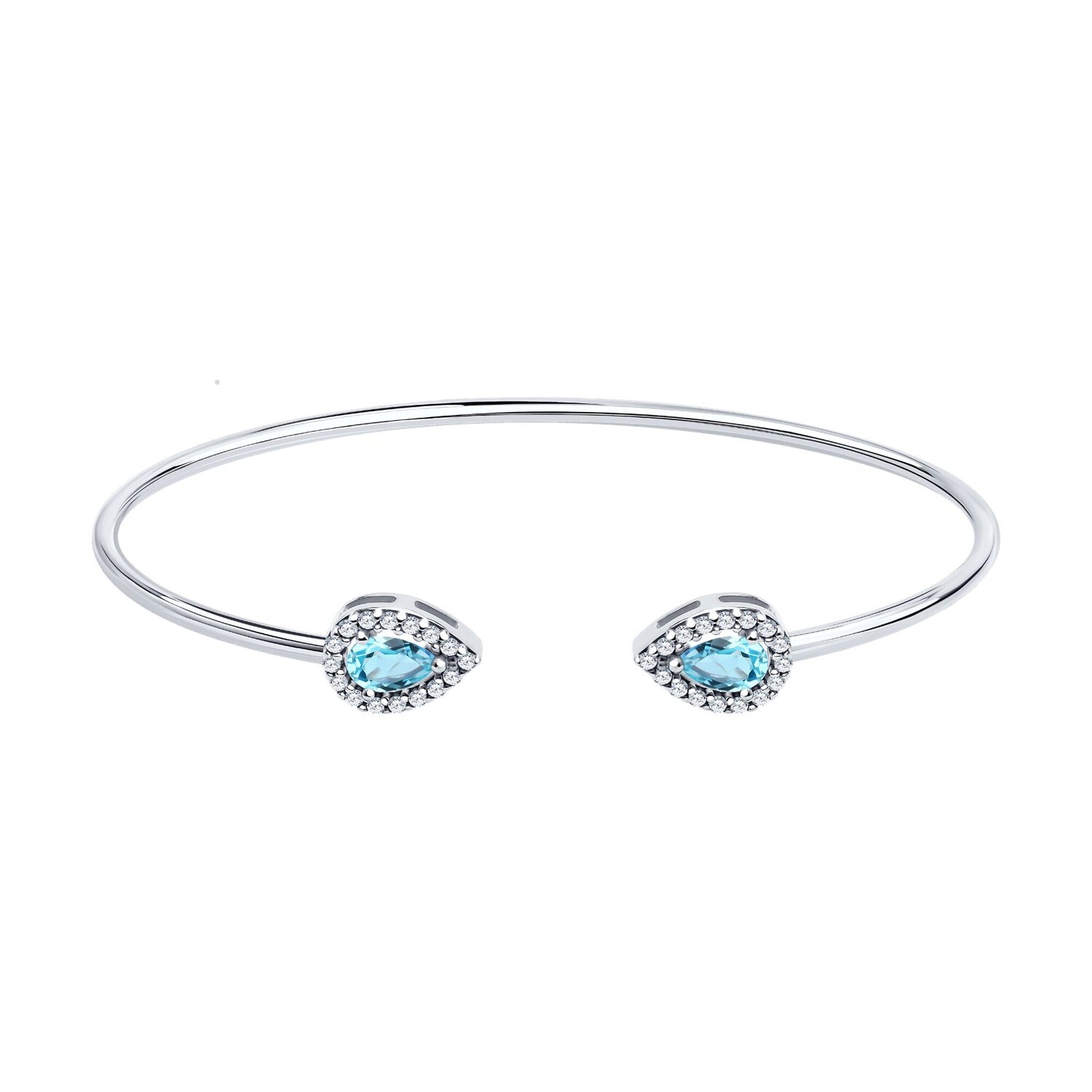 Браслет, серебро, 925 проба, родирование, фианит, топаз