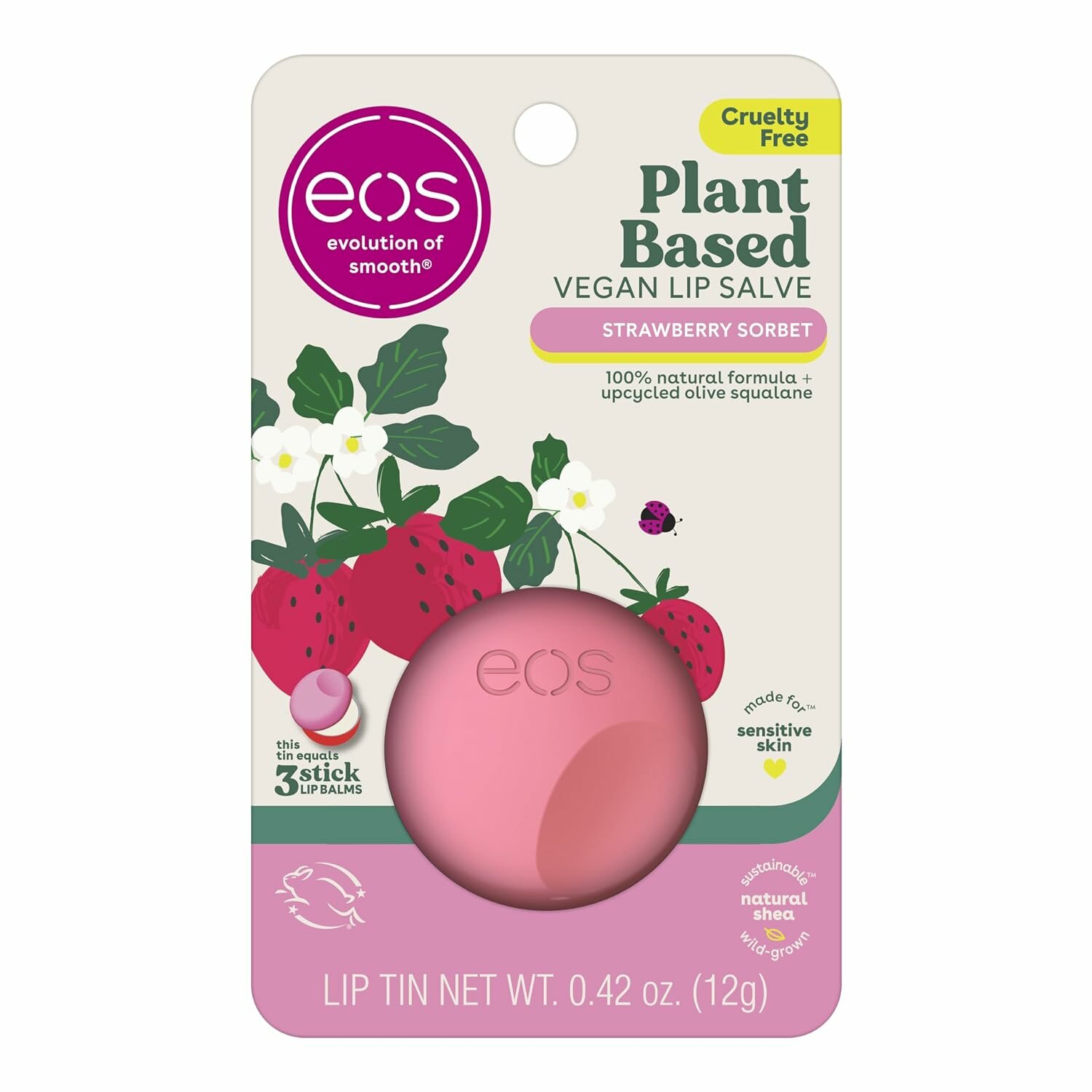 Eos Plant-Based Vegan Lip Salve - Strawberry Sorbet Клубничный сорбет бальзам для губ