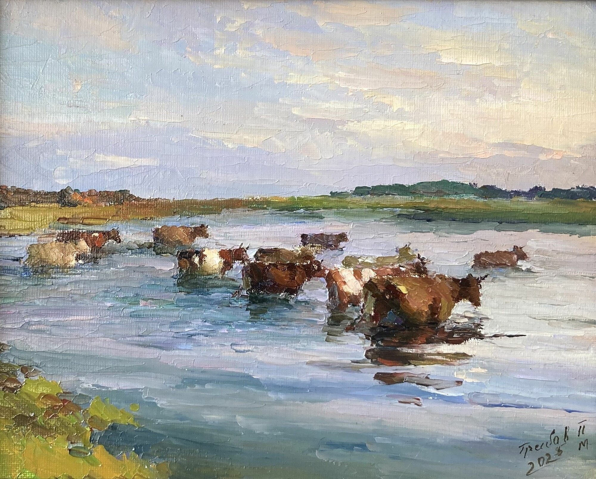 ART-Salon at Oktyabrskaya "Переправа вброд", 20х25 см, холст на картоне, масло, авторская работа;