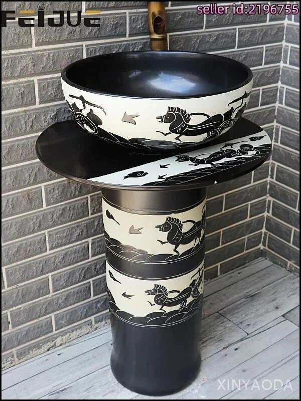 Эксклюзивная отдельностоящая модель для ванной, керамическая напольная раковина 41х41х81 см, комплектуется донным клапаном и сифоном.