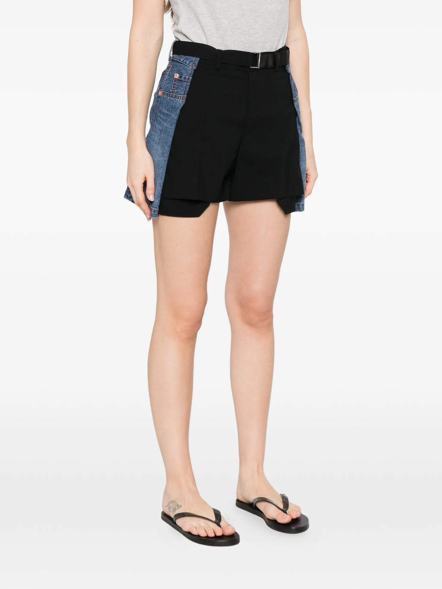 Шорты Sacai Denim-panel shorts, размер 44, black/black — фото 1