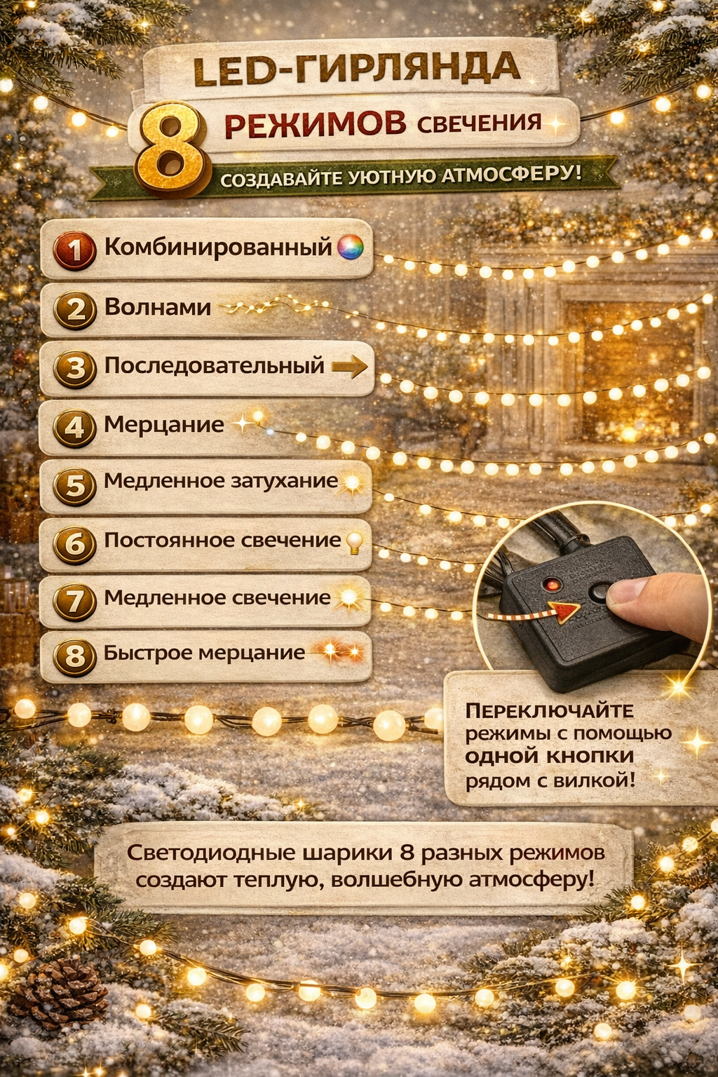 Гирлянда shoptronic, штора, 5м, 20 ламп, разноцветный свет, — фото 1
