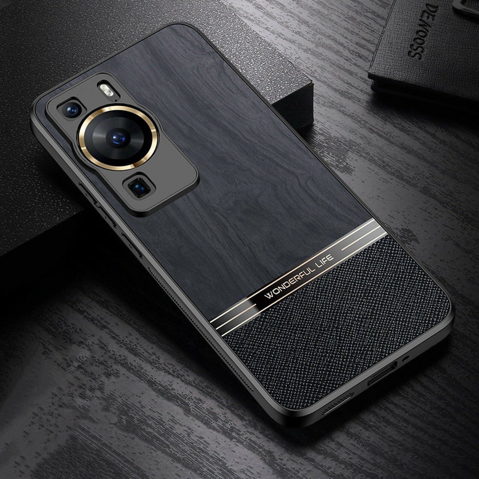 Чехол бампер MyPads Sotto l'albero для Huawei P60 / P60 Pro из искусственной кожи с декором под дерево