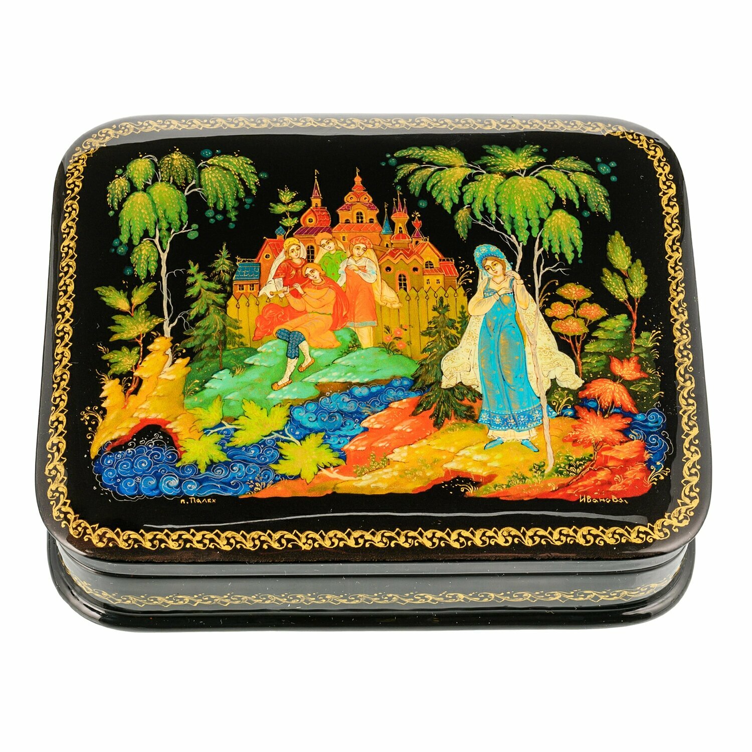 208480/15*12см Лаковая миниатюра Палех Шкатулка "снегурочка" Иванова