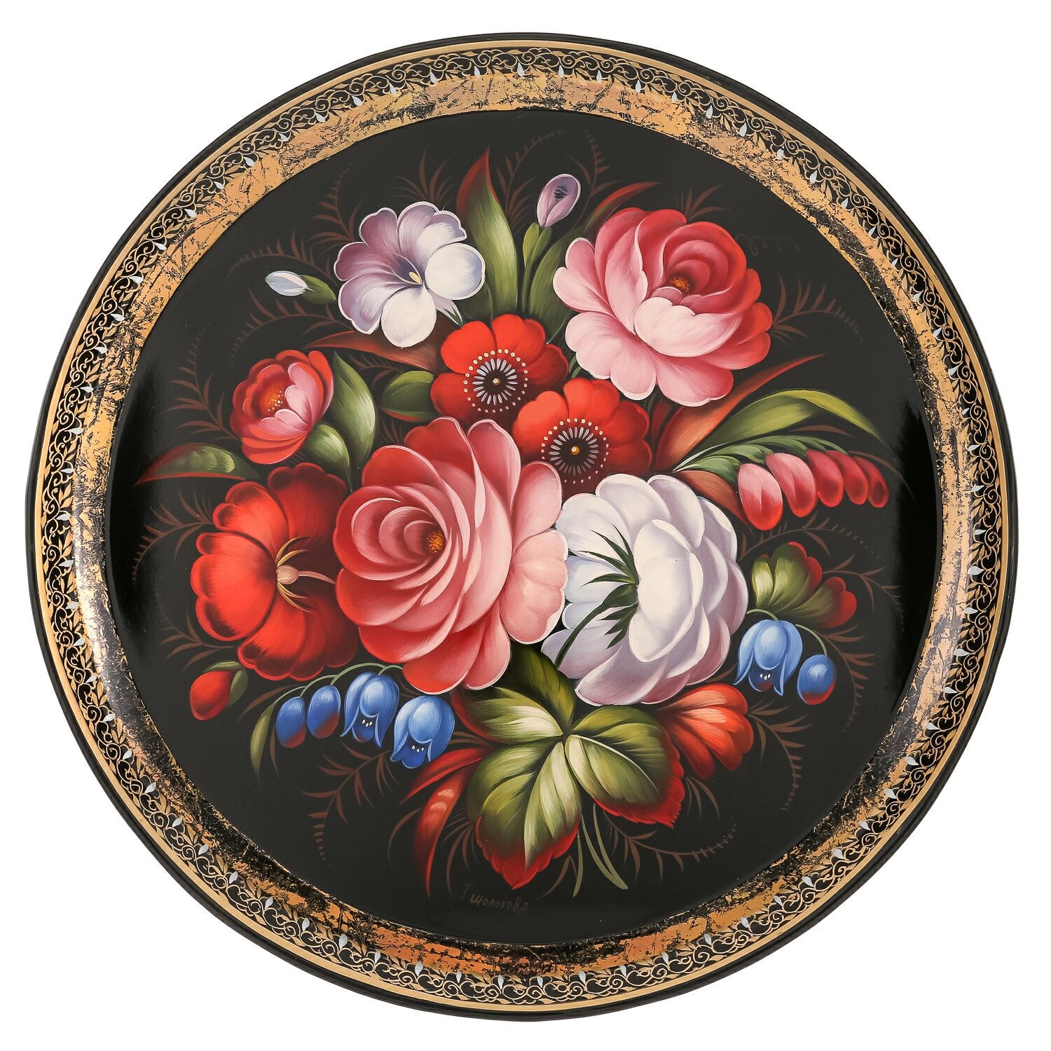 0074295 Поднос с авторской росписью D-44 см A601