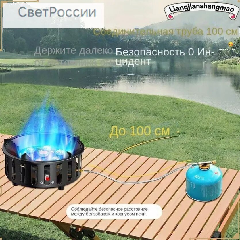 Барбекю-гриль газовый переносный черный сталь алюминий 23x12 см — фото 1