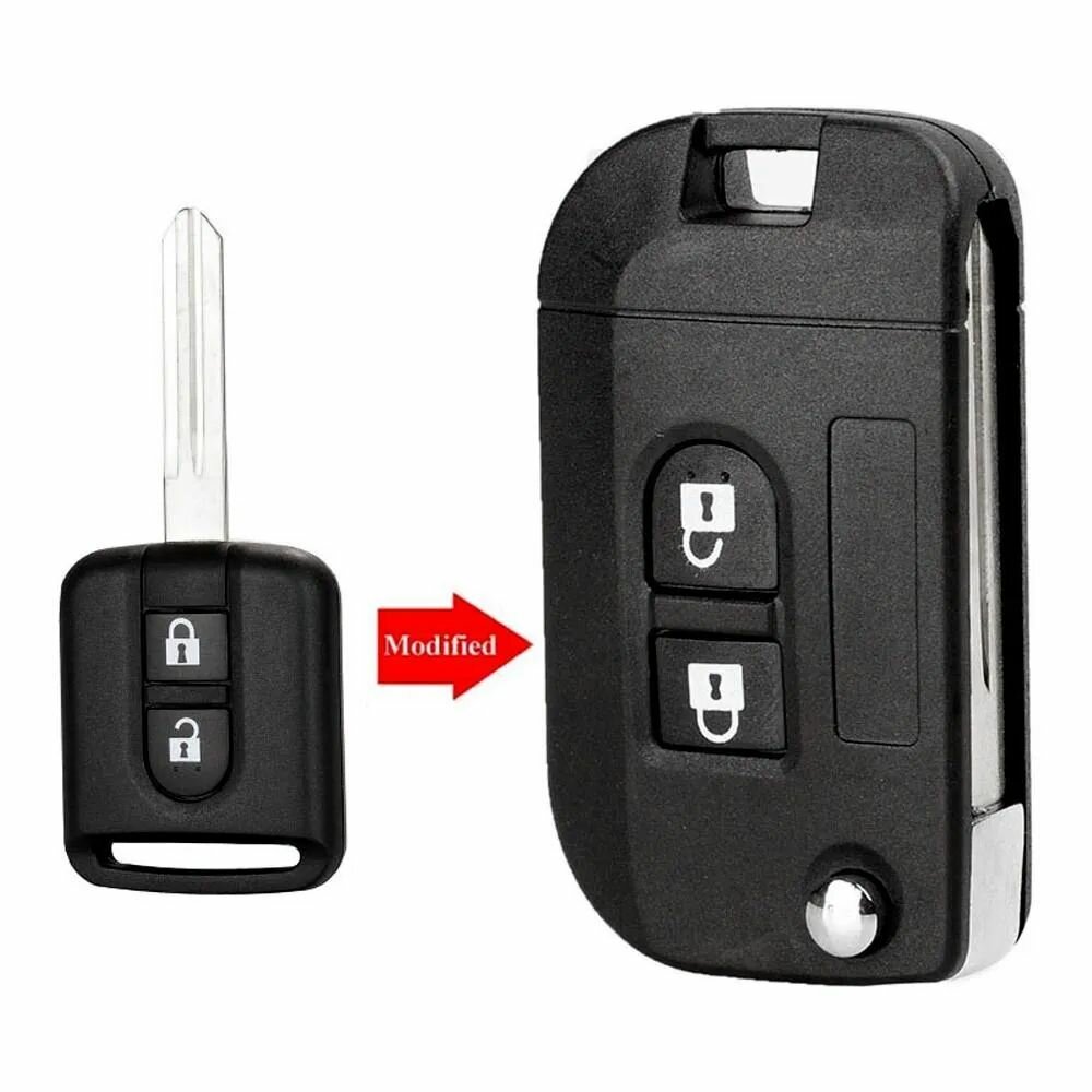 Корпус ключа для Nissan Qashqai, Primera, Micra, Navara, Almera, Note, Sunny — чехол с 2 кнопками и лезвием (ABS+металл)