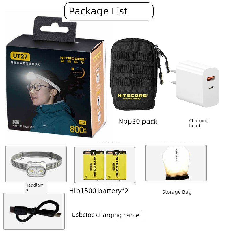 NITECORE UT27 Белая фара с 2 аккумуляторами 1500 мАч, чехлом NPP30 и зарядным устройством