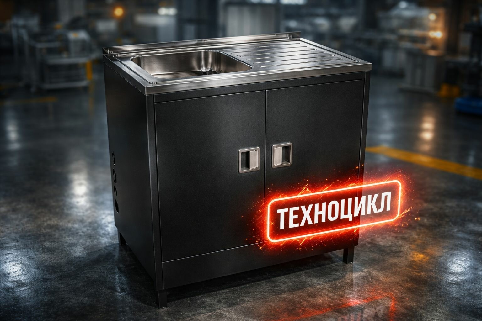 Тумба островная с производственной мойкой МТ-2 О островная двухчашевая техноцикл 800х600х830 мм, 2 чаши, цвет черный