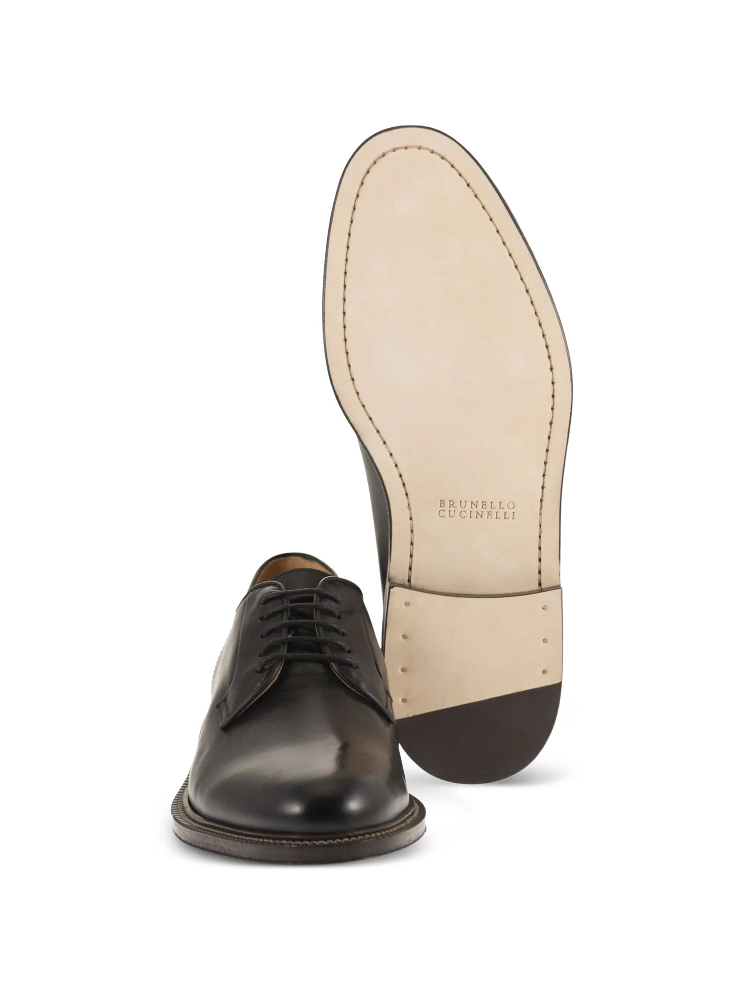 Туфли BRUNELLO CUCINELLI Leather derby shoes, размер 41, black/black — фото 1