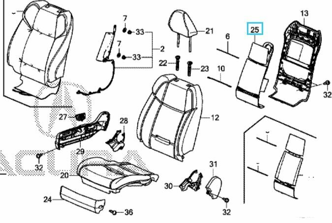 TCI, спинка прав. передн. сиденья; Артикул Honda/Acura: 81217TZ3A51 (Оригинал)