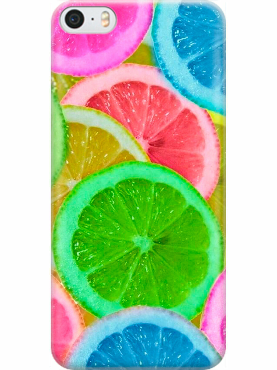 Силиконовый чехол на Apple iPhone SE / 5s / 5 / Эпл Айфон 5 / 5с / СЕ с рисунком "Разноцветные лимоны"