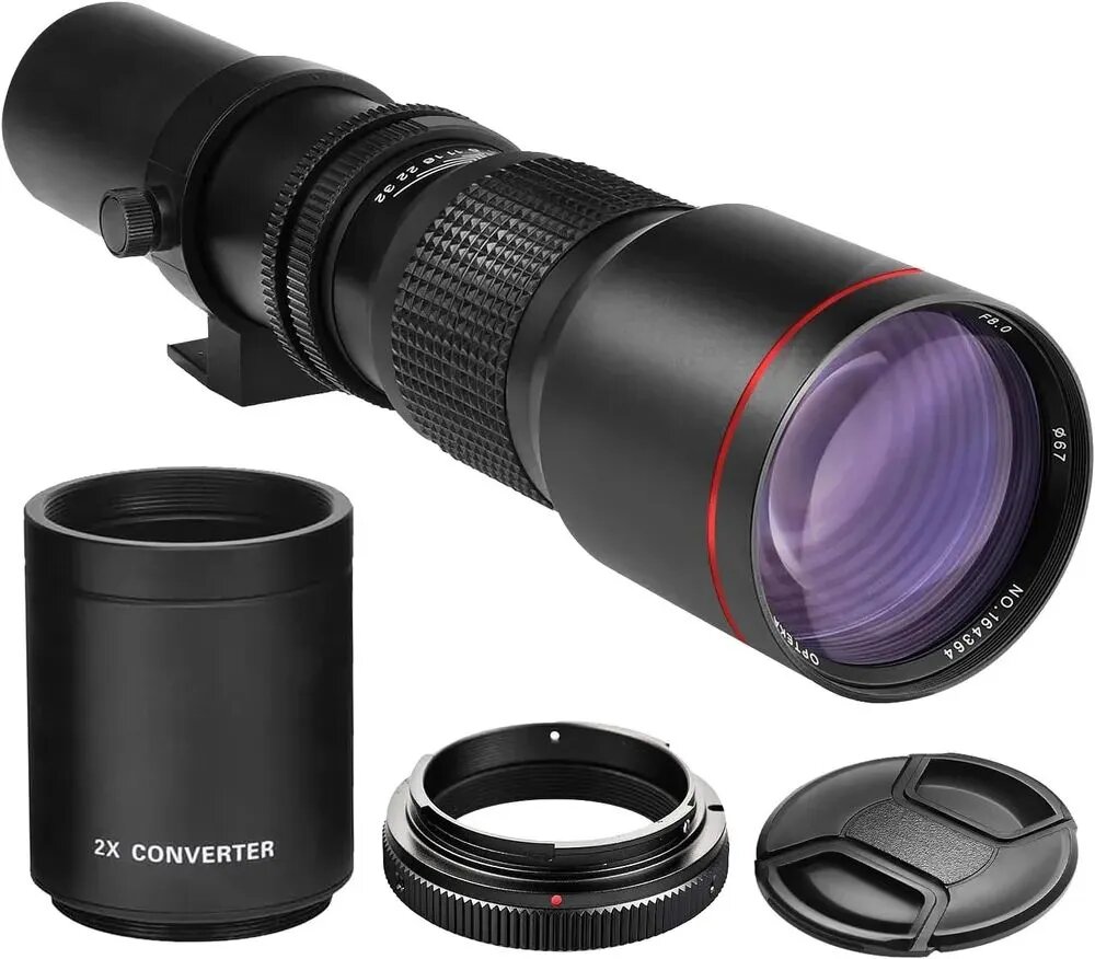 Мощный ручной телеобъектив 500 мм/1000 мм f/8 для Canon, черный