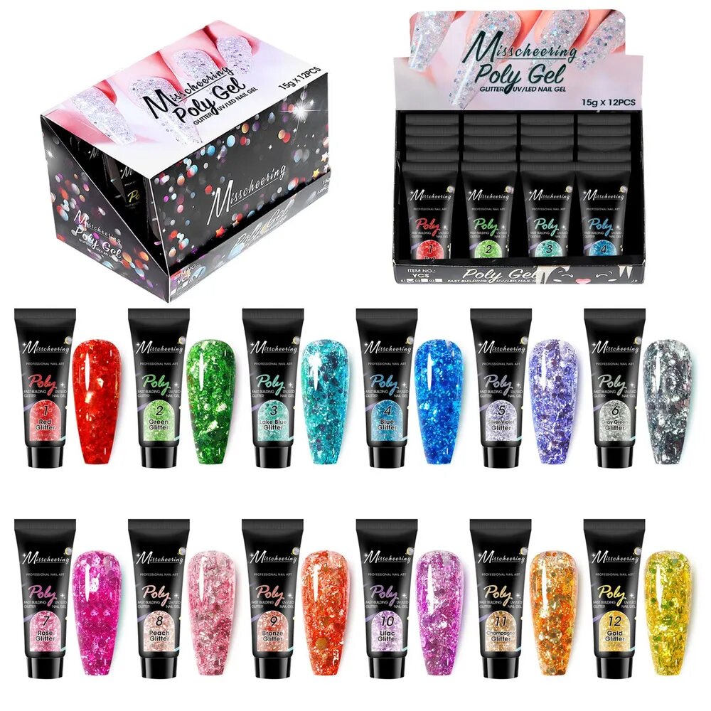 Гель для быстрого наращивания ногтей Poly, набор 12 шт.