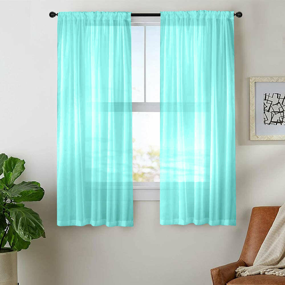 Короткий тюль для кухни - 2 шт. (шир. 135 см * выс. 160 см) цвет бирюзовый Цена за 2 шторы Т-КОР-1