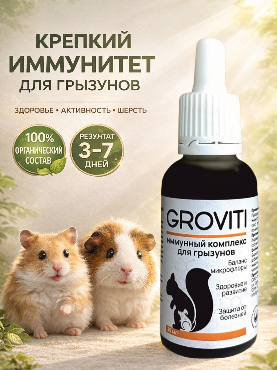 Биокомплекс Groviti, для грызунов, для здоровья, для иммунитета