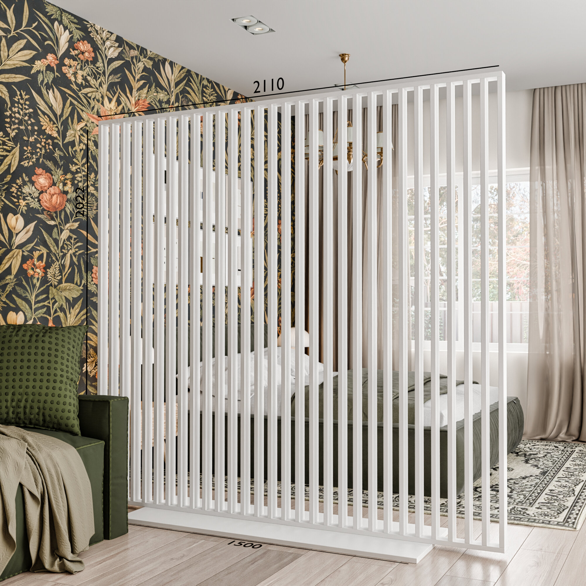 Реечная перегородка ширма для зонирования пространства 2110 мм, Белый