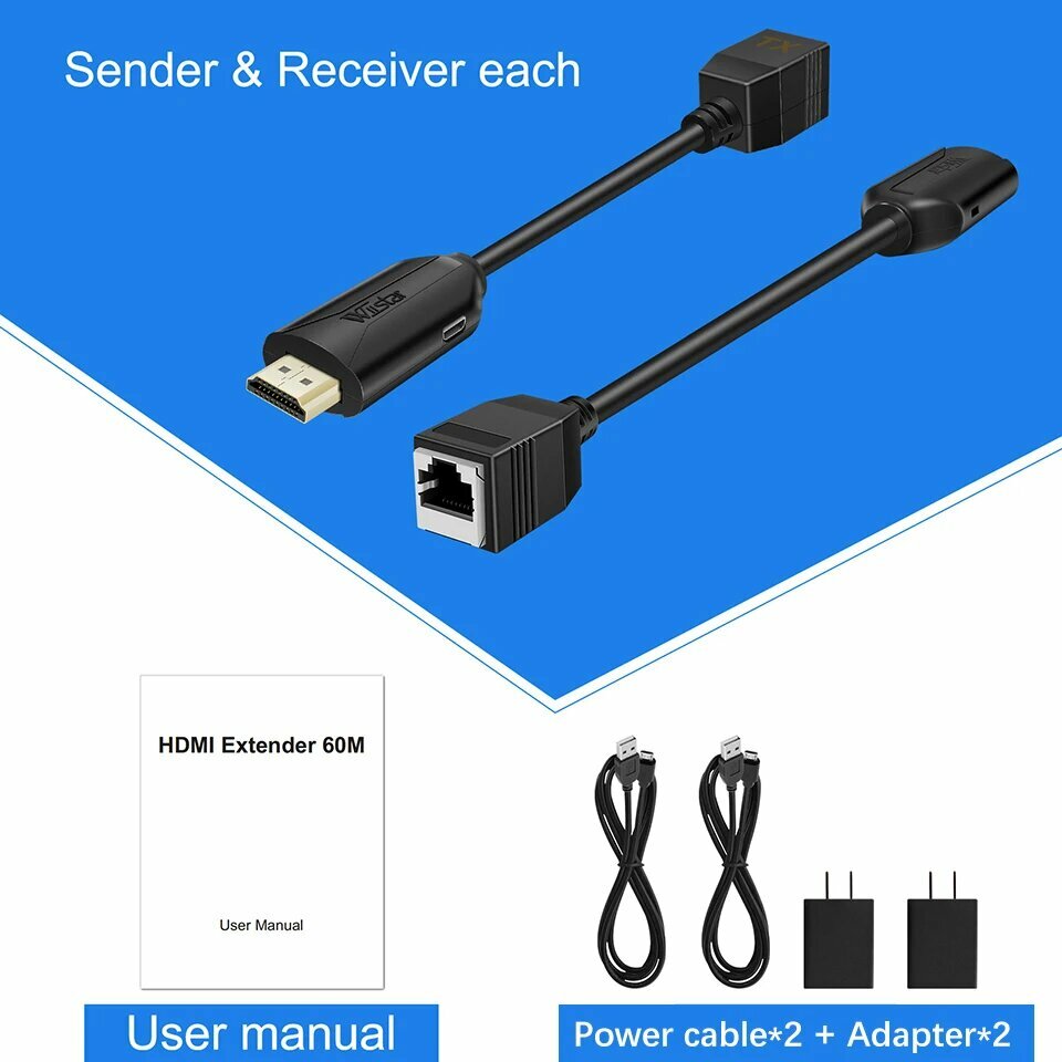 Wiistar HDMI удлинитель RJ45 60 м, EU power adapter