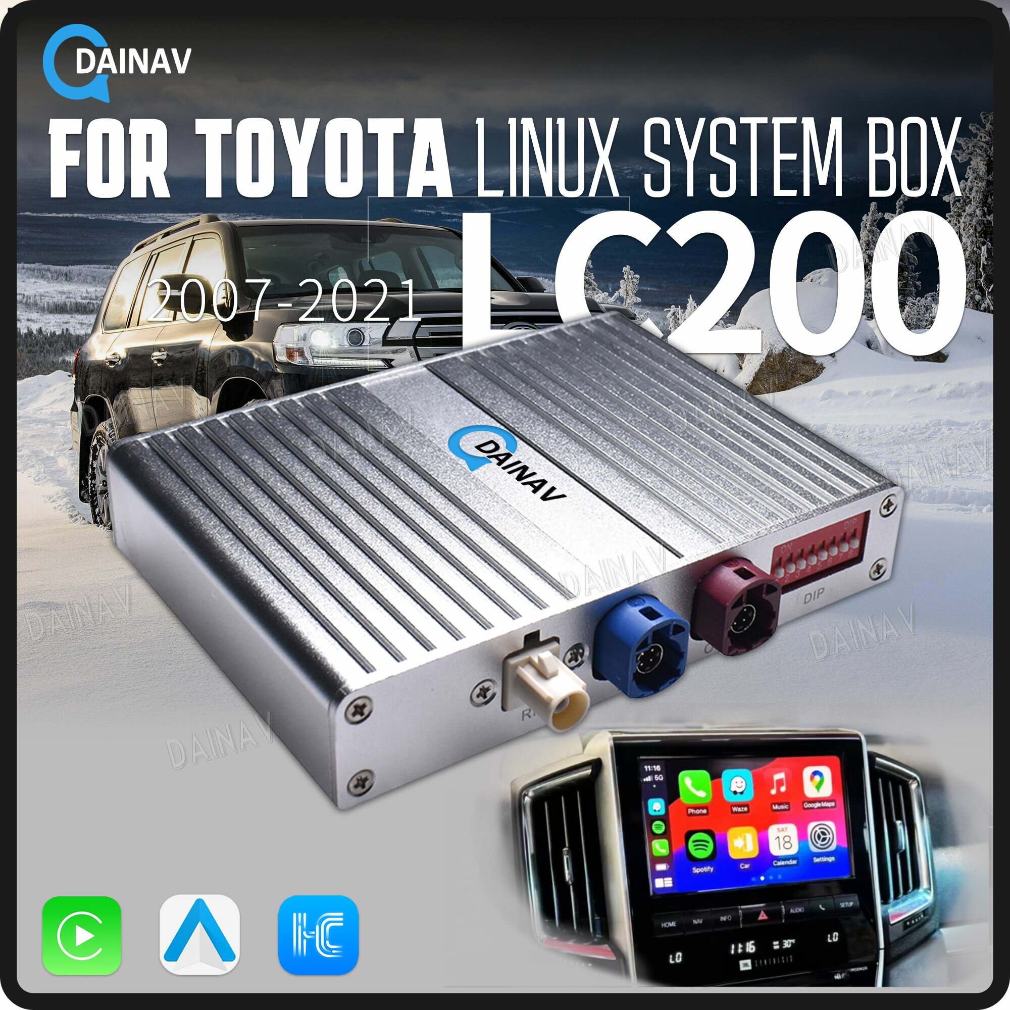 Беспроводной CarPlay и Android Auto для Toyota LC200 (2007–2021) — Linux Box Plug&Play, обновляет штатную систему