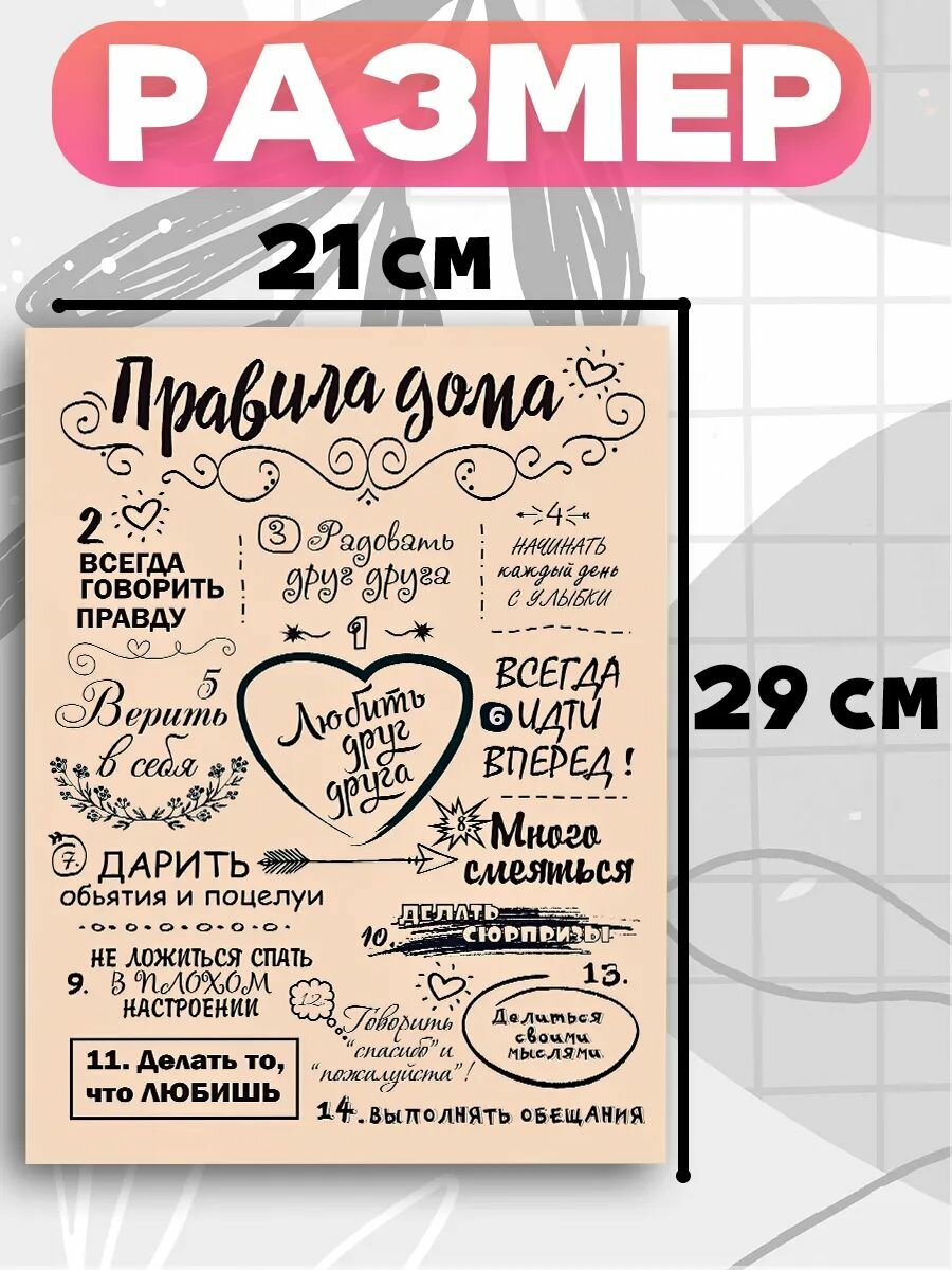 Постер на стену Правила дома , плакат 1шт, А4 размер. — фото 1