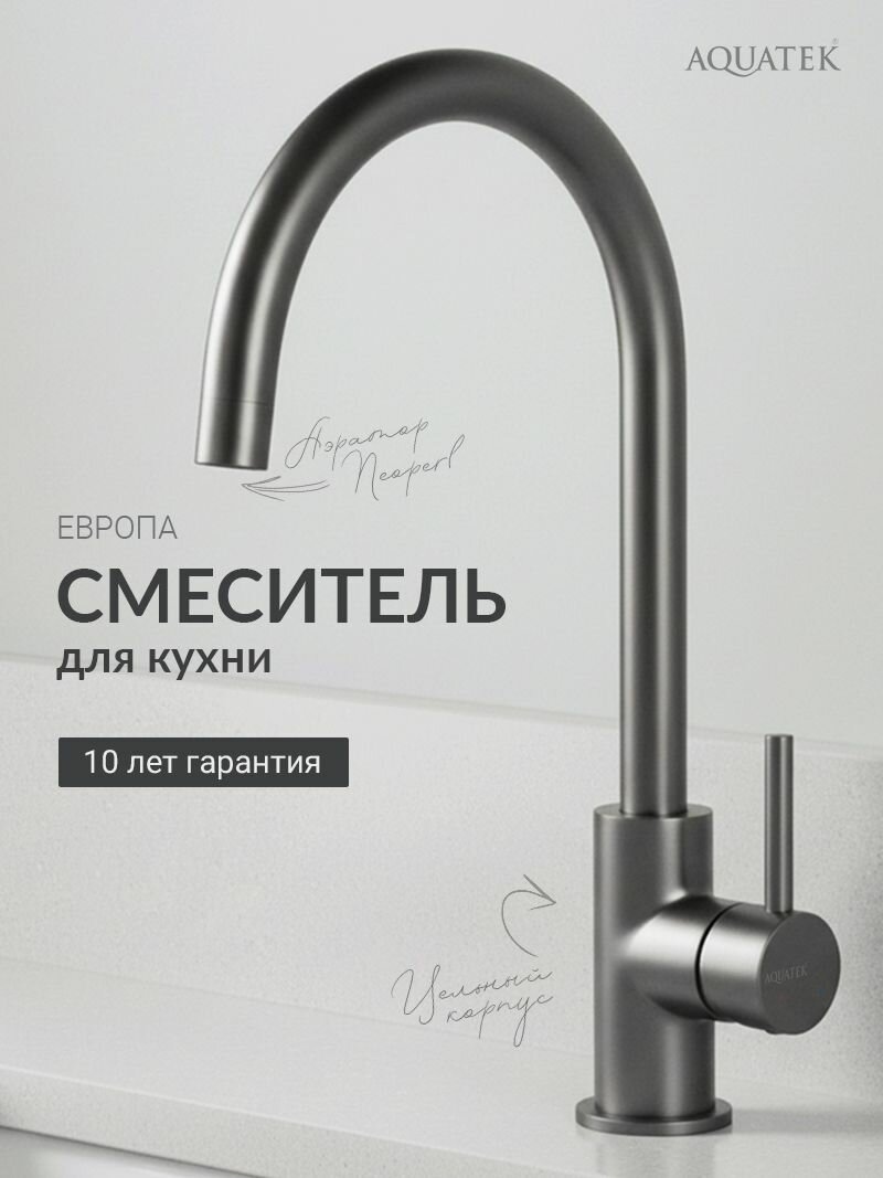 Смеситель для кухни с высоким изливом Aquatek Европа AQ1382BGM оружейная сталь