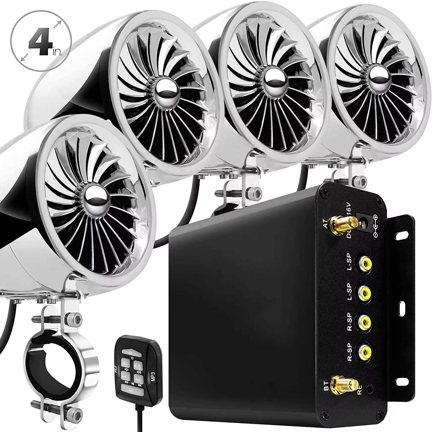 Мото-колонки 4 шт. Chrome Set - Fan, Bluetooth, USB, AUX