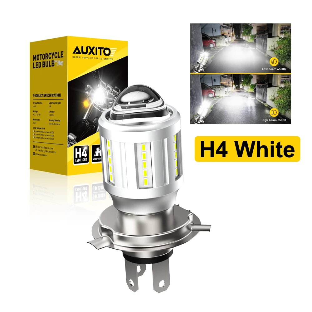 AUXITO H4 LED мотолампа, белый свет, линза "рыбий глаз"