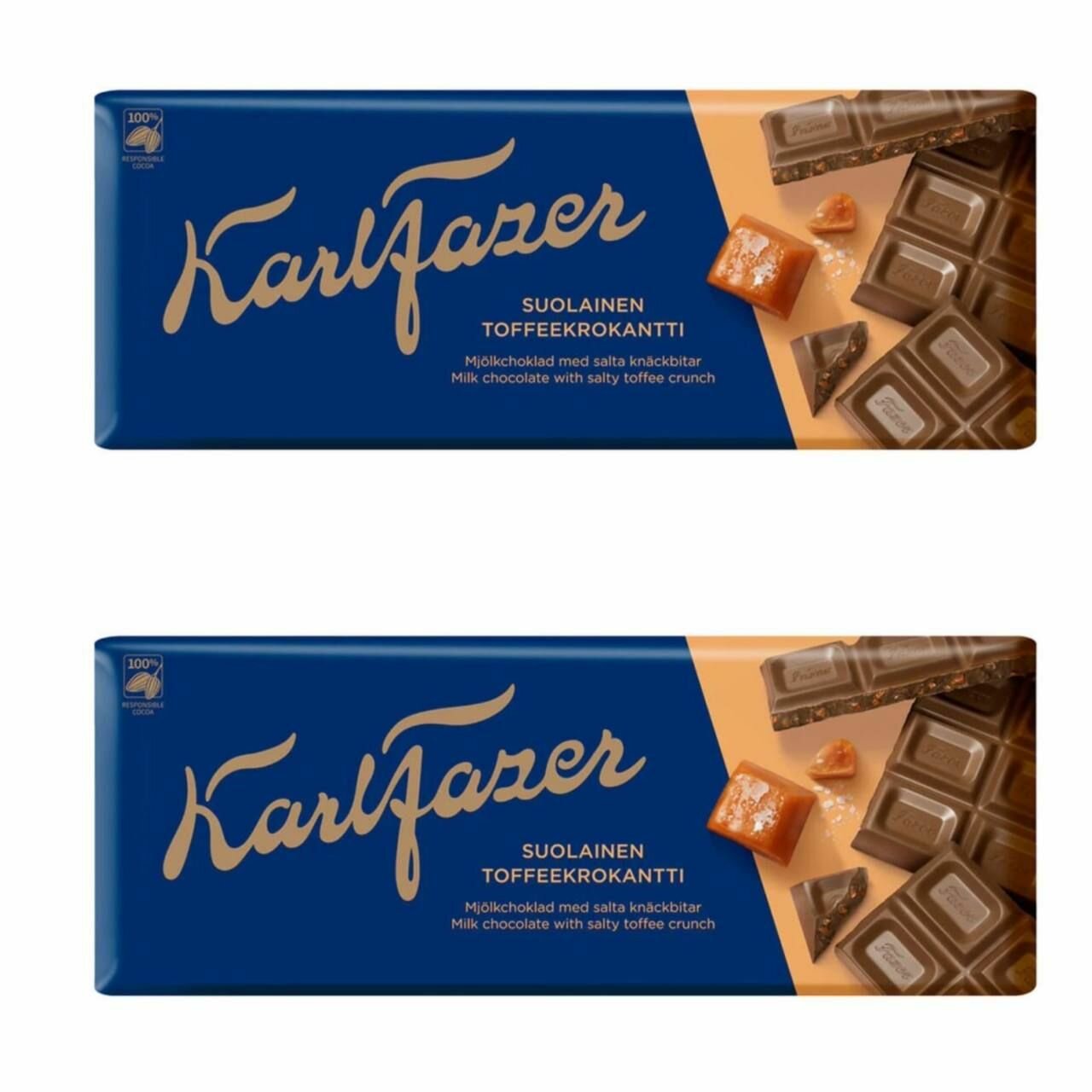 Karl Fazer молочный шоколад с крошкой соленой карамели, 2 плитки по 180 г (Финляндия)