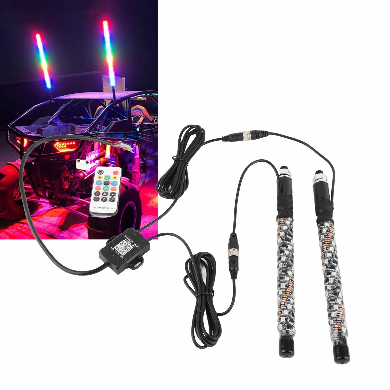 RGB световые хлысты для UTV ATV RZR Can-am и лодок 380 LED с пультом, голосовым управлением, IP67, 300 шаблонов