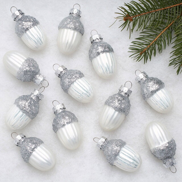 Елочные игрушки Желуди 4 см серебряные, 12 шт, стекло, Winter Deco, 1001284