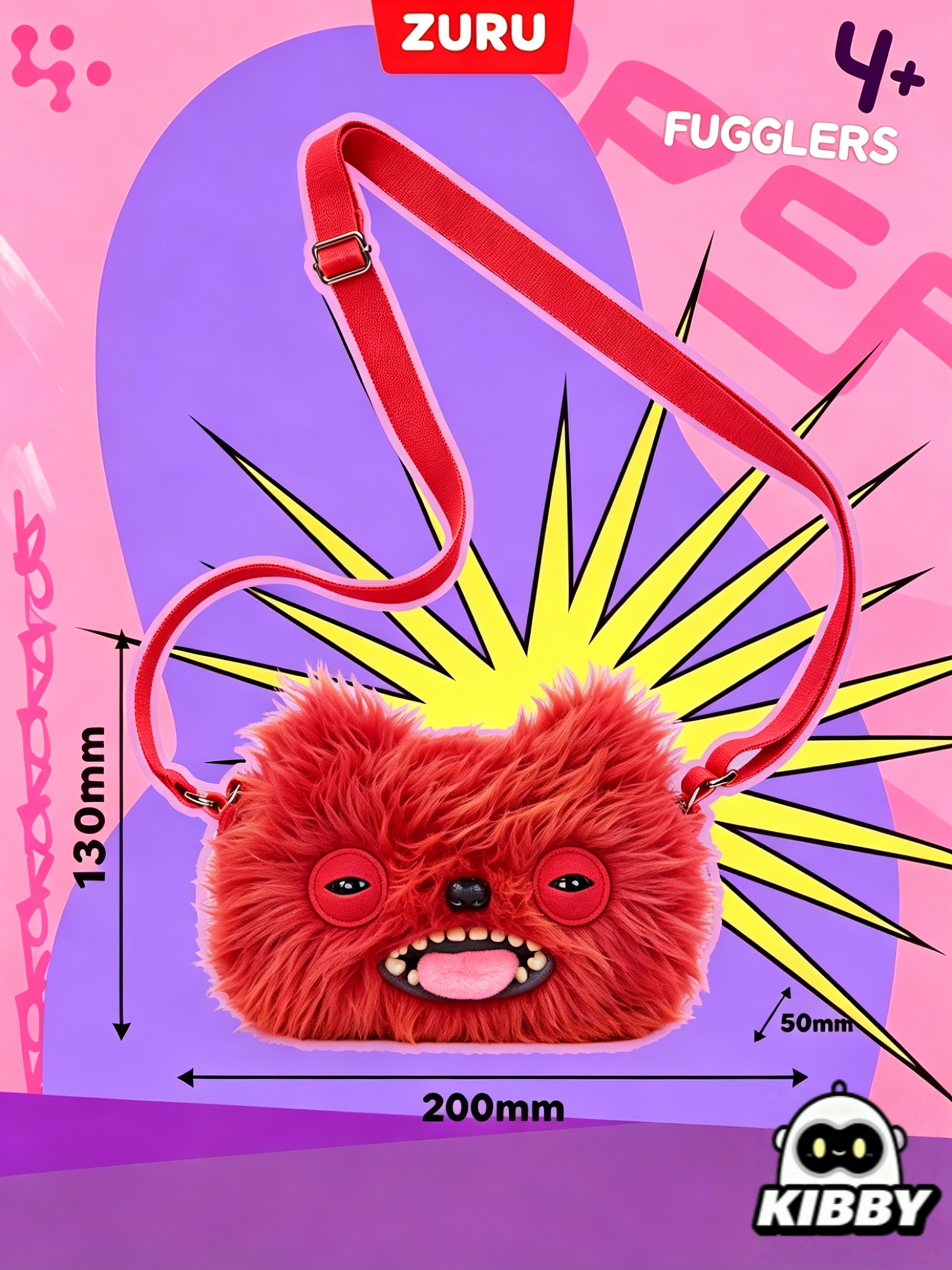 Сумка через плечо Sprout Monster: Серия Big Head — Серия Squeaky Fur: Burping Monster (Бургундский)