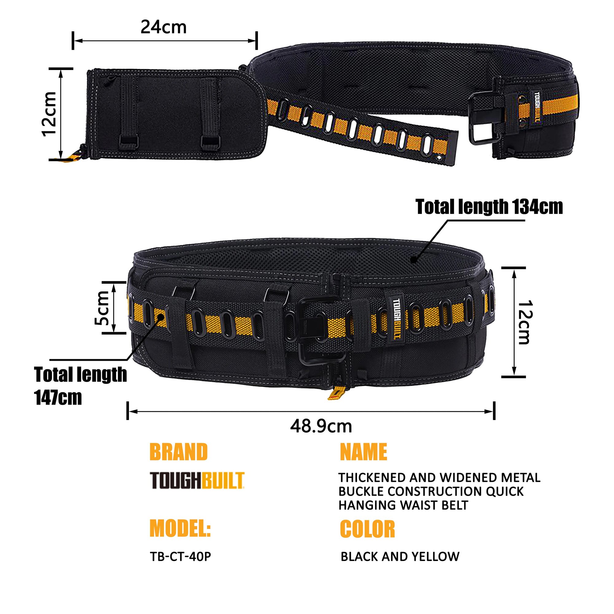 Ремень TOUGHBUILT черный и желтый TB-CT-40P