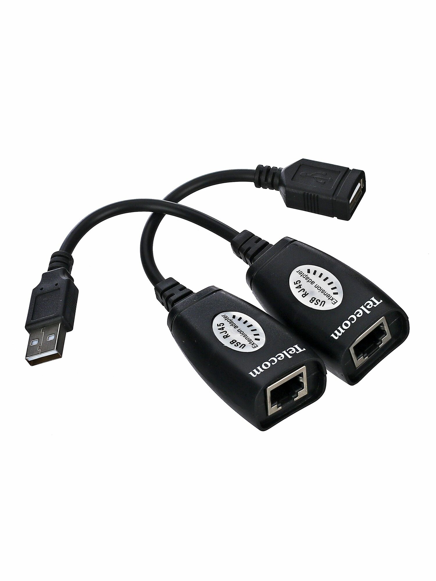 Удлинитель переходник TELECOM с USB A (Male) на RJ45 и USB A (Female) на RJ45 по витой паре длиной до 45 м (TU824)