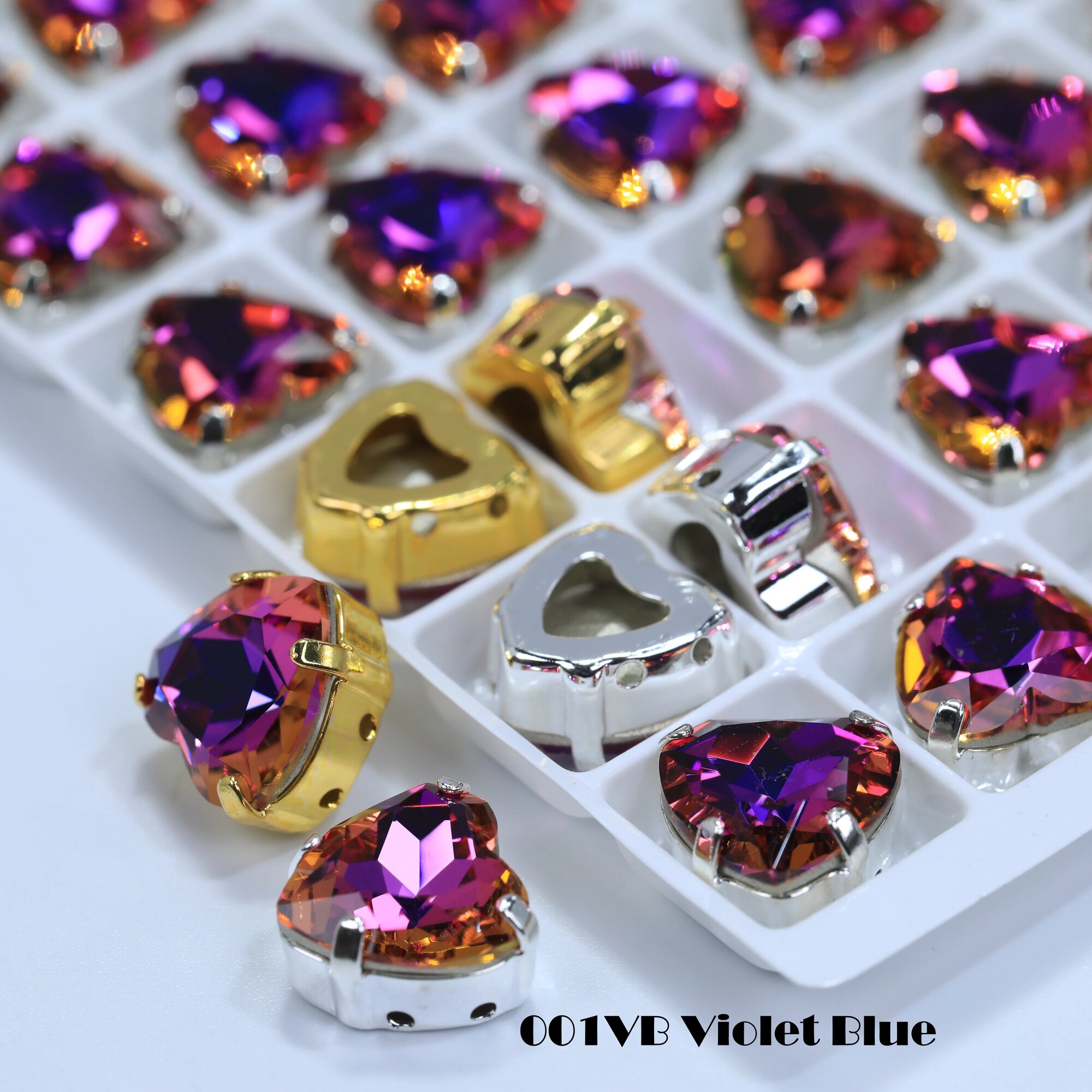 Стразы сердце 18 мм, фиолетовый, 001VB Violet Blue, Silver Claw