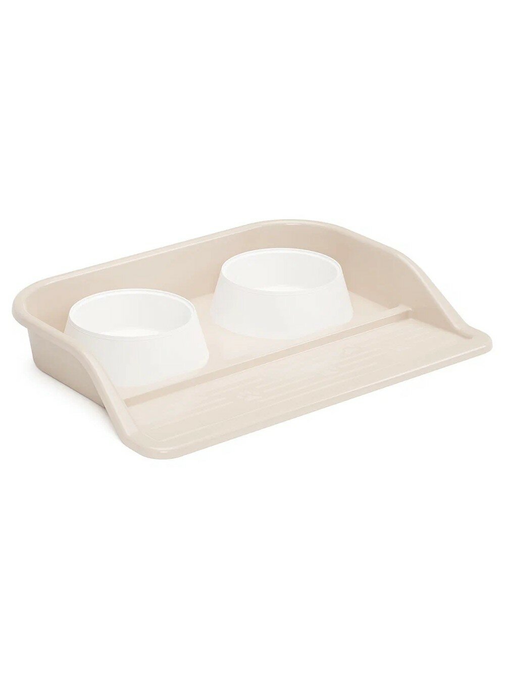 Набор для кормления животных Альтернатива: 2 миски, на подставке, 41х30х6см, 300мл, белый и бежевый