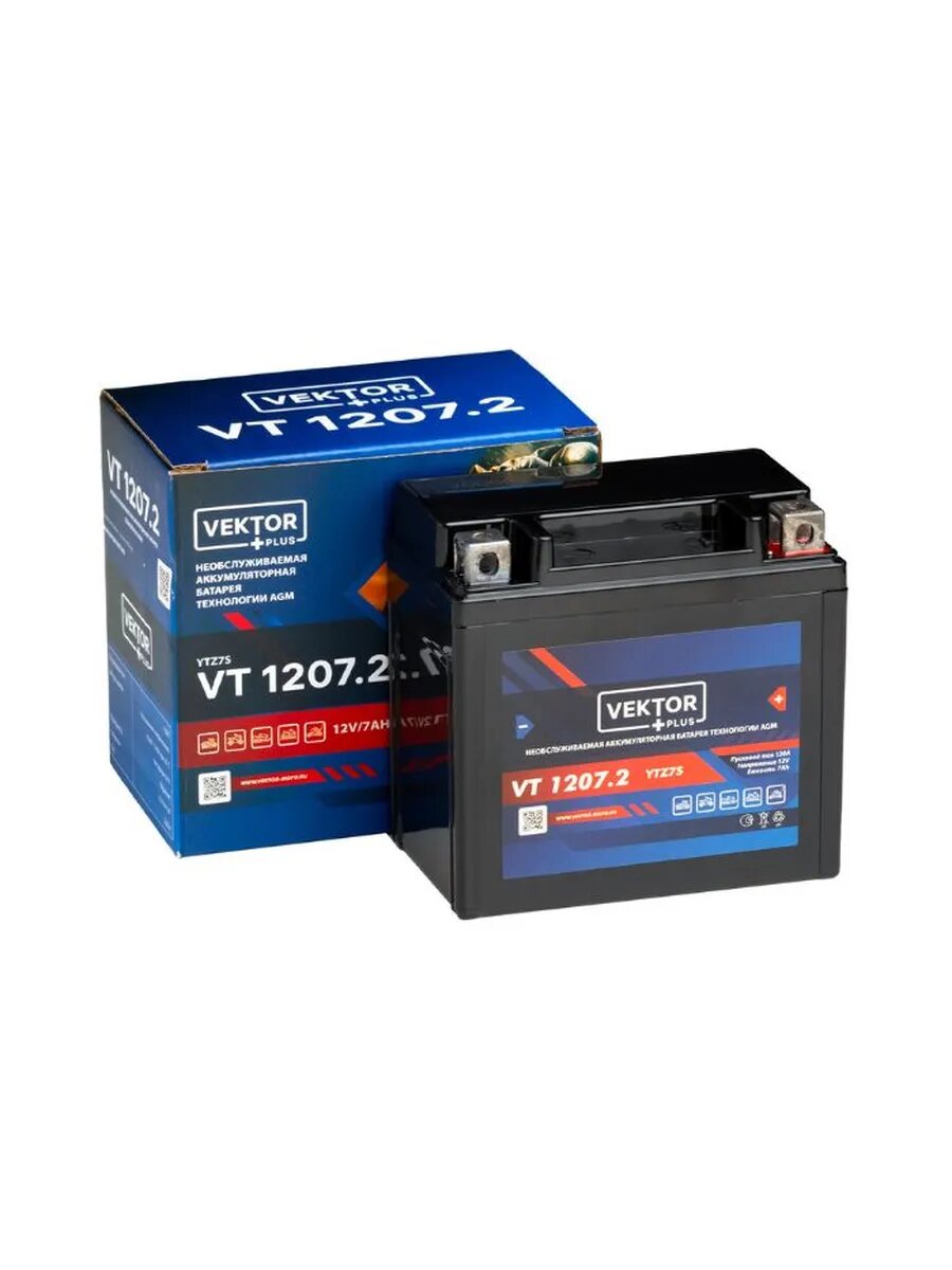 Аккумулятор мото VEKTOR AGM VT 1207.2 7Ah 130A (YTZ7S) обратная полярность (114x70x108)
