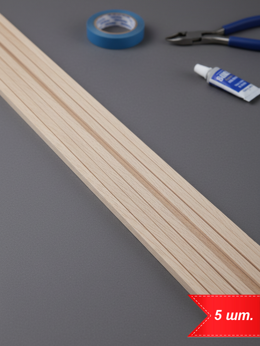 Рейка бальза 8 х 10 х 1000 мм для RC моделей и DIY проектов (5 шт.)