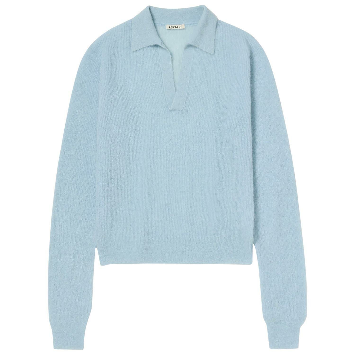 Поло  Поло Auralee Baby Suri Alpaca Sheer Knit Skipper Polo